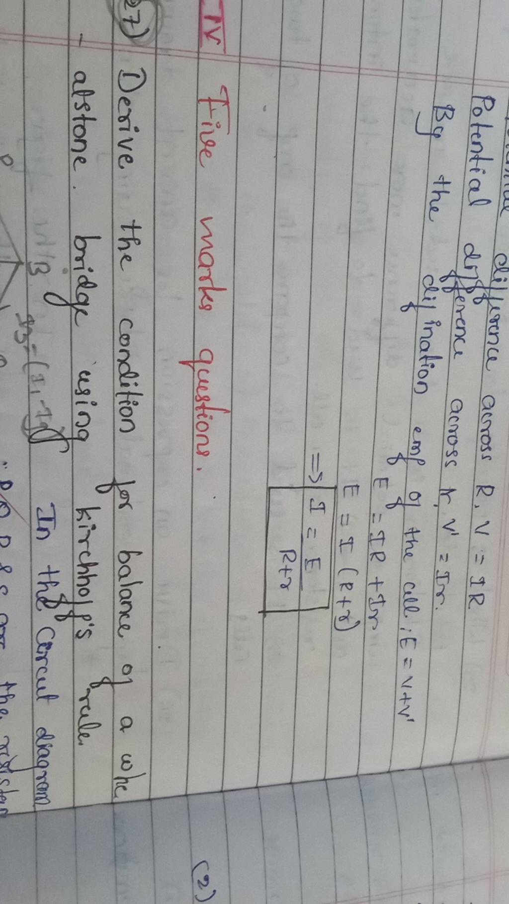 Potential difference across R,V=IR By the ference across ir, V′=Ir. By th..