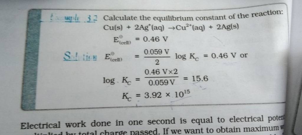 w. wh 32 Calculate the equilibrium constant of the reaction: Cu(s)+E(cell..