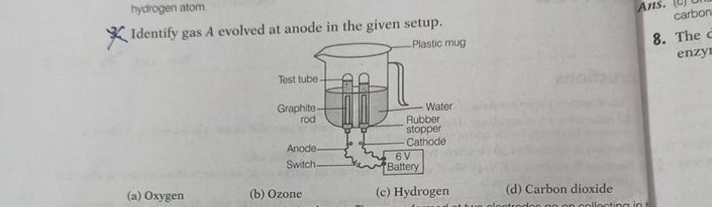 hydrogen atom. Identify gas A evolved at anode in the given setup. | Filo