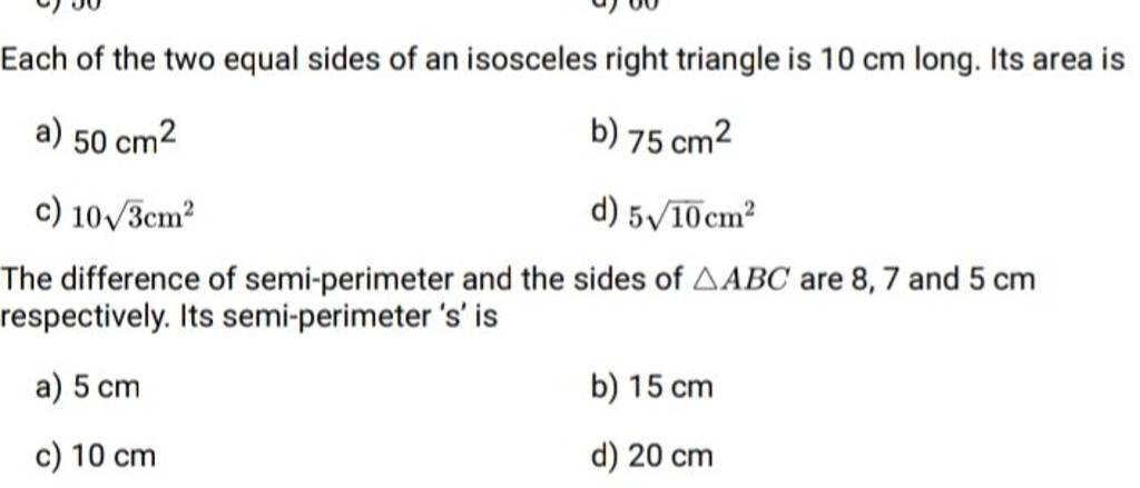 The difference of semi-perimeter and the sides of ABC are 8,7 and 5 cm r..