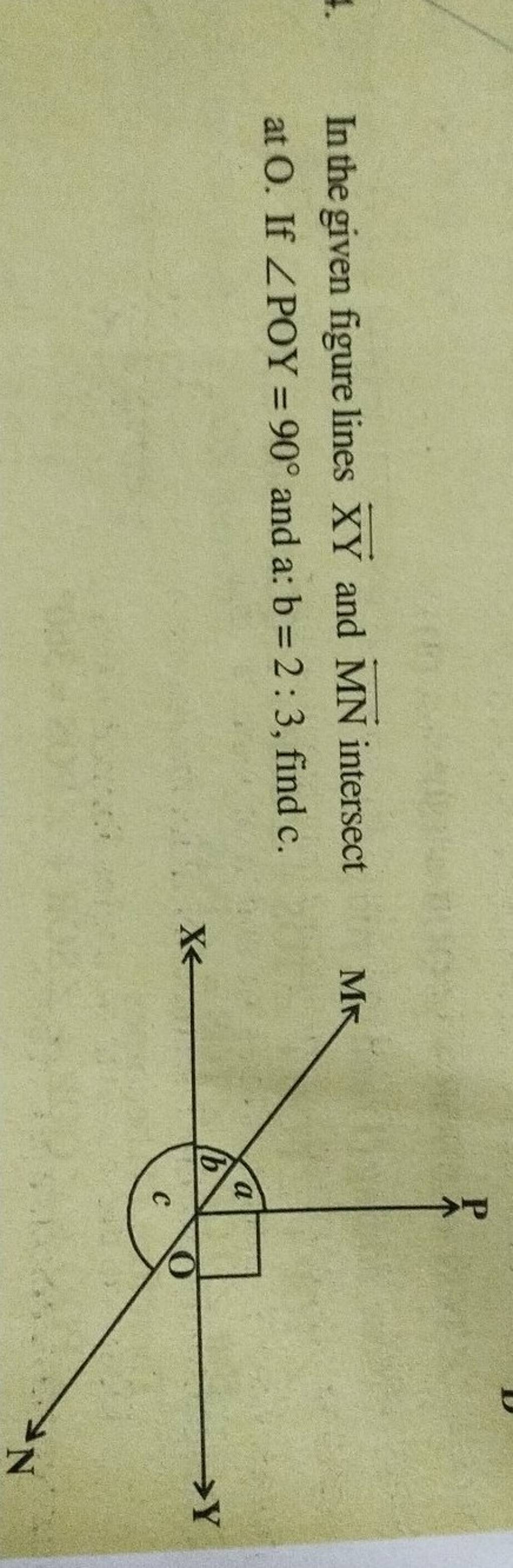 In The Given Figure Lines Xy And Mn Intersect At O If ∠poy 90∘ And A B 2