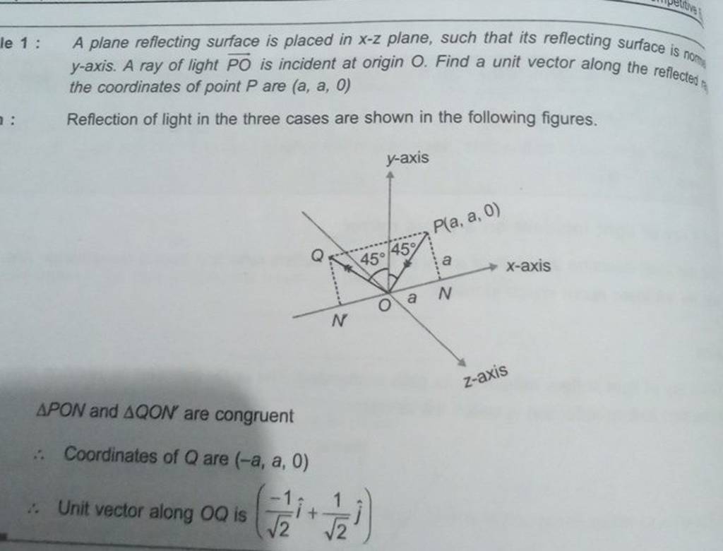 A plane reflecting surface is placed in x−z plane, such that its reflecti..