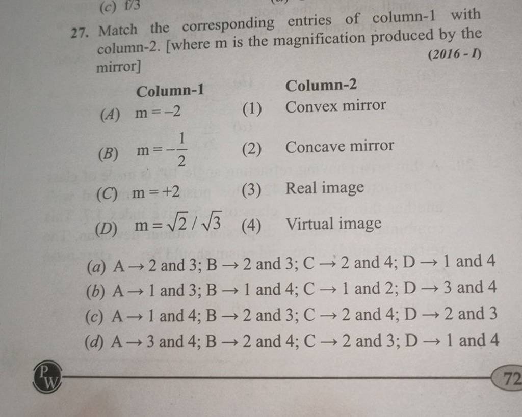 Match The Corresponding Entries Of Column 1 With Column 2 [where M Is Th