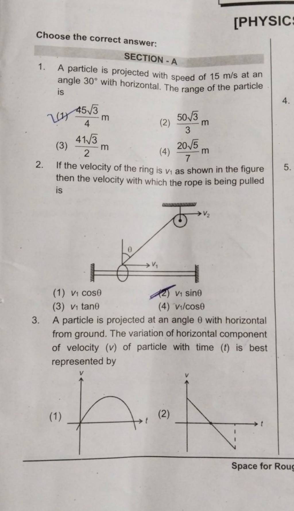 A Particle Is Projected At An Angle θ With Horizontal From Ground The Va