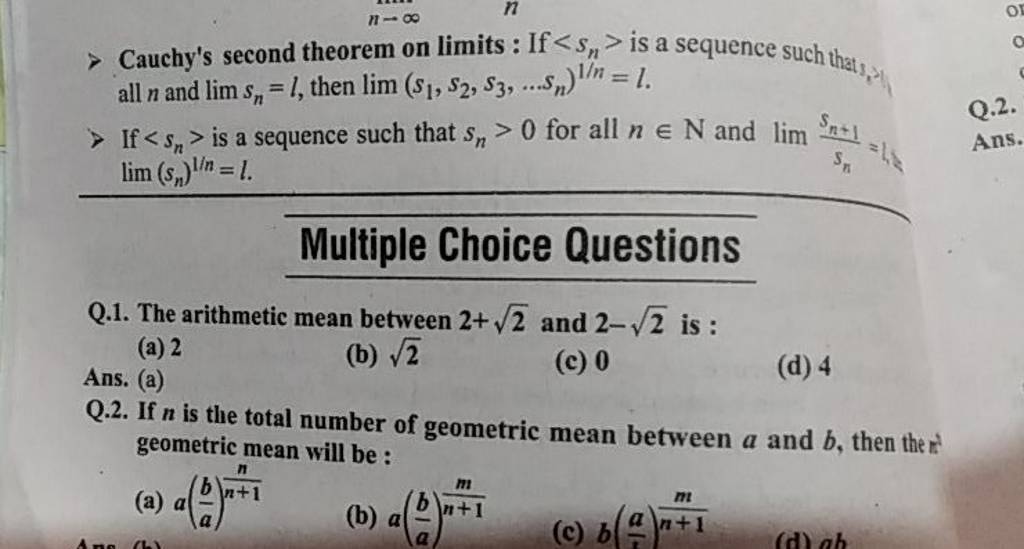 Cauchy's second theorem on limits : If sn > is a sequence such that 1,>