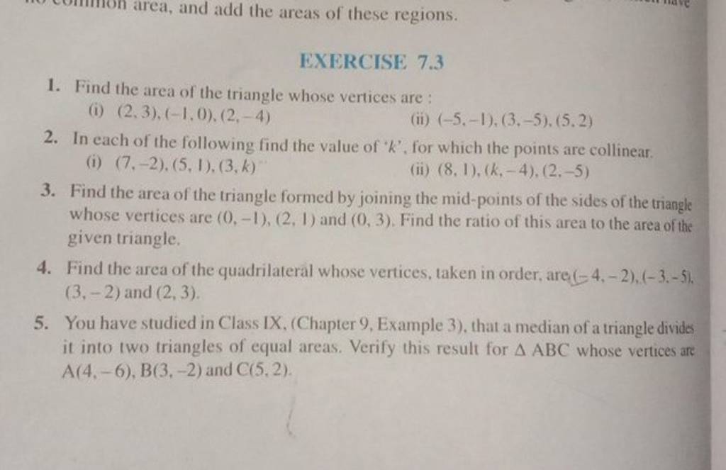 Exercise 7 3 1 Find The Area Of The Triangle Whose Vertices Are I 2