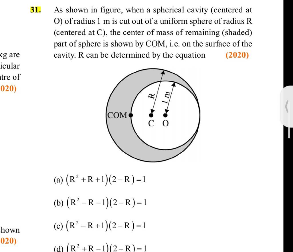 As shown in figure, when a spherical cavity (centered at O) of radius 1 m..