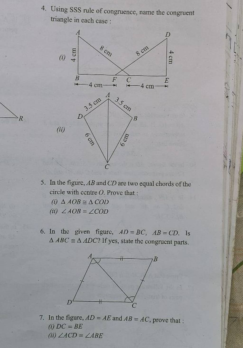 4. Using SSS rule of congruence, name the congruent triangle in each case..