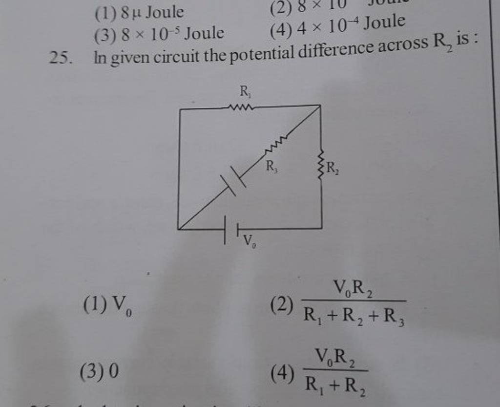 In given circuit the potential difference across R2 is : | Filo