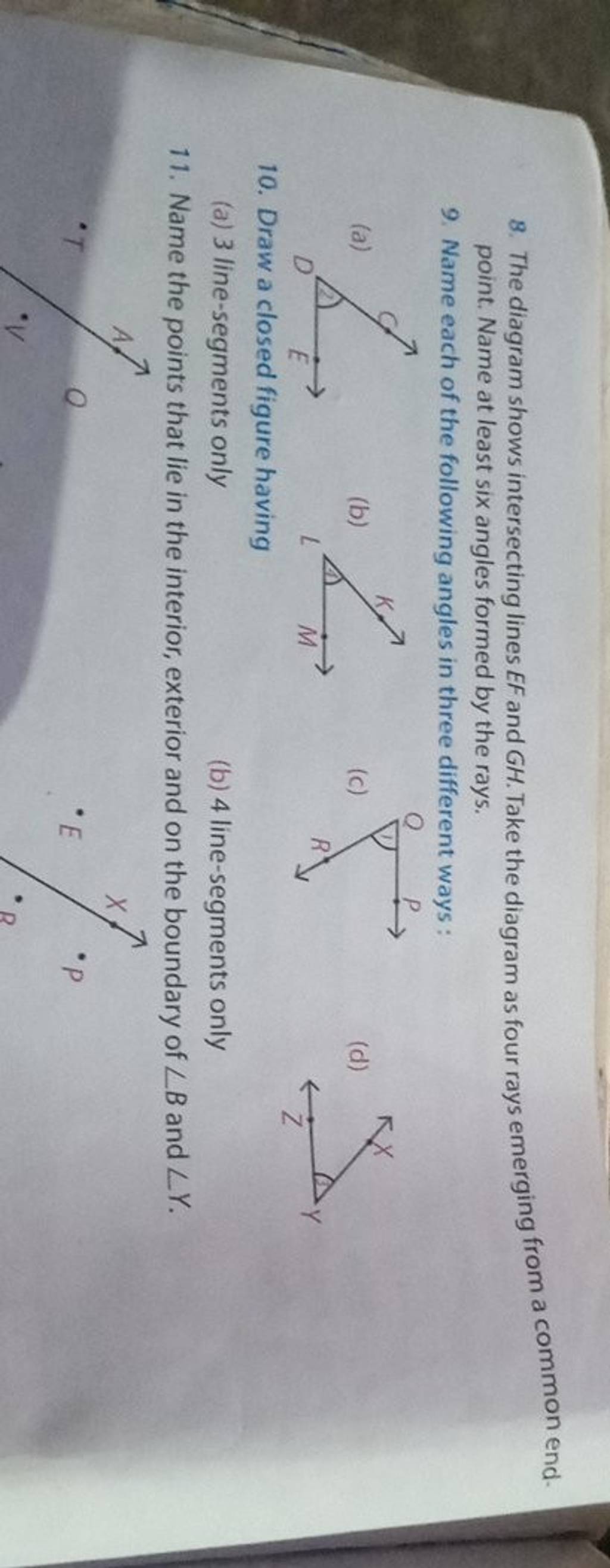 8. The diagram shows intersecting lines EF and GH. Take the diagram as fo..