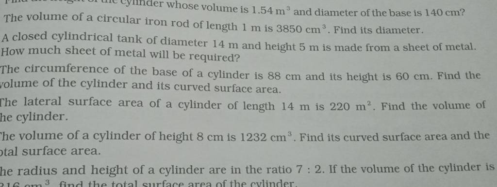 The volume of a circular iron rod of length 1 m is 3850 cm3. Find its dia..