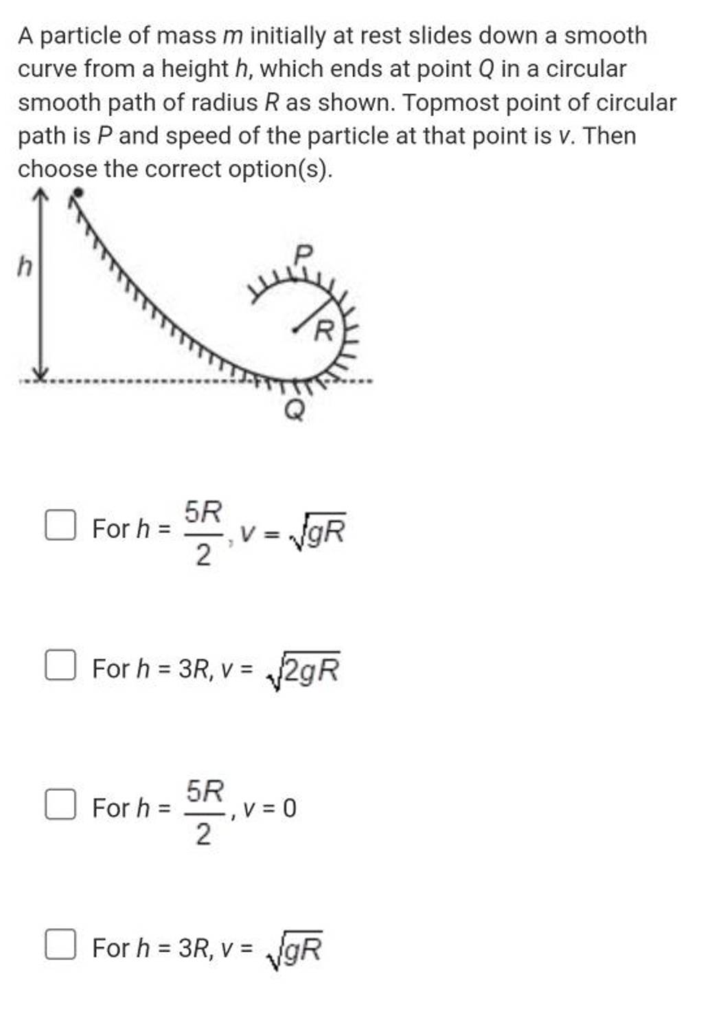 A particle of mass m initially at rest slides down a smooth curve from a