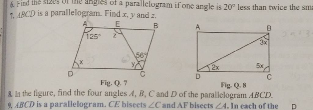 6. Find the sizes of the angles of a parallelogram if one angle is 20∘ le..
