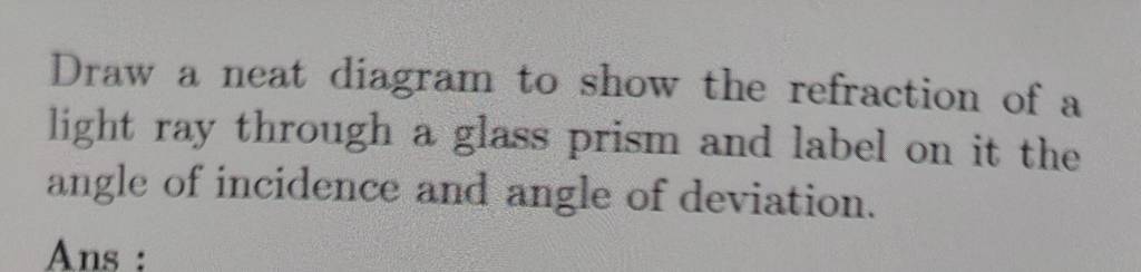 Draw a neat diagram to show the refraction of a light ray through a glass..