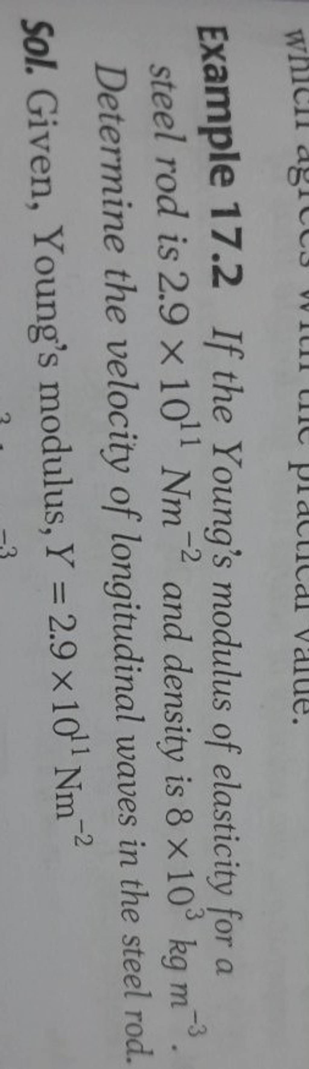 Example 17.2 If the Young's modulus of elasticity for a steel rod is 2.9×..