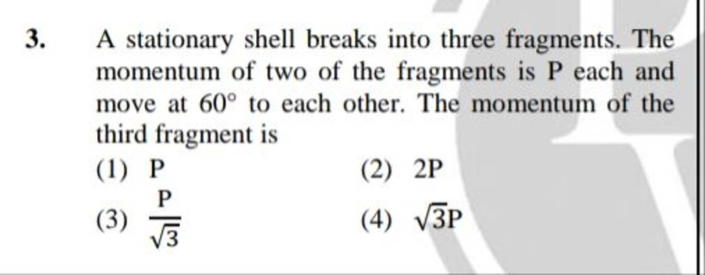 A stationary shell breaks into three fragments. The momentum of two of th..