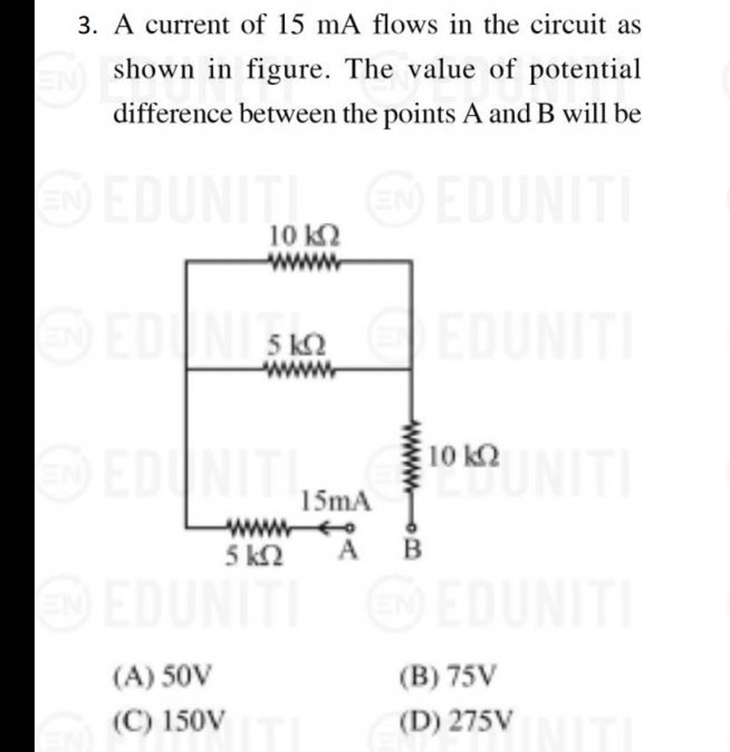 A current of 15 mA flows in the circuit as shown in figure. The value of