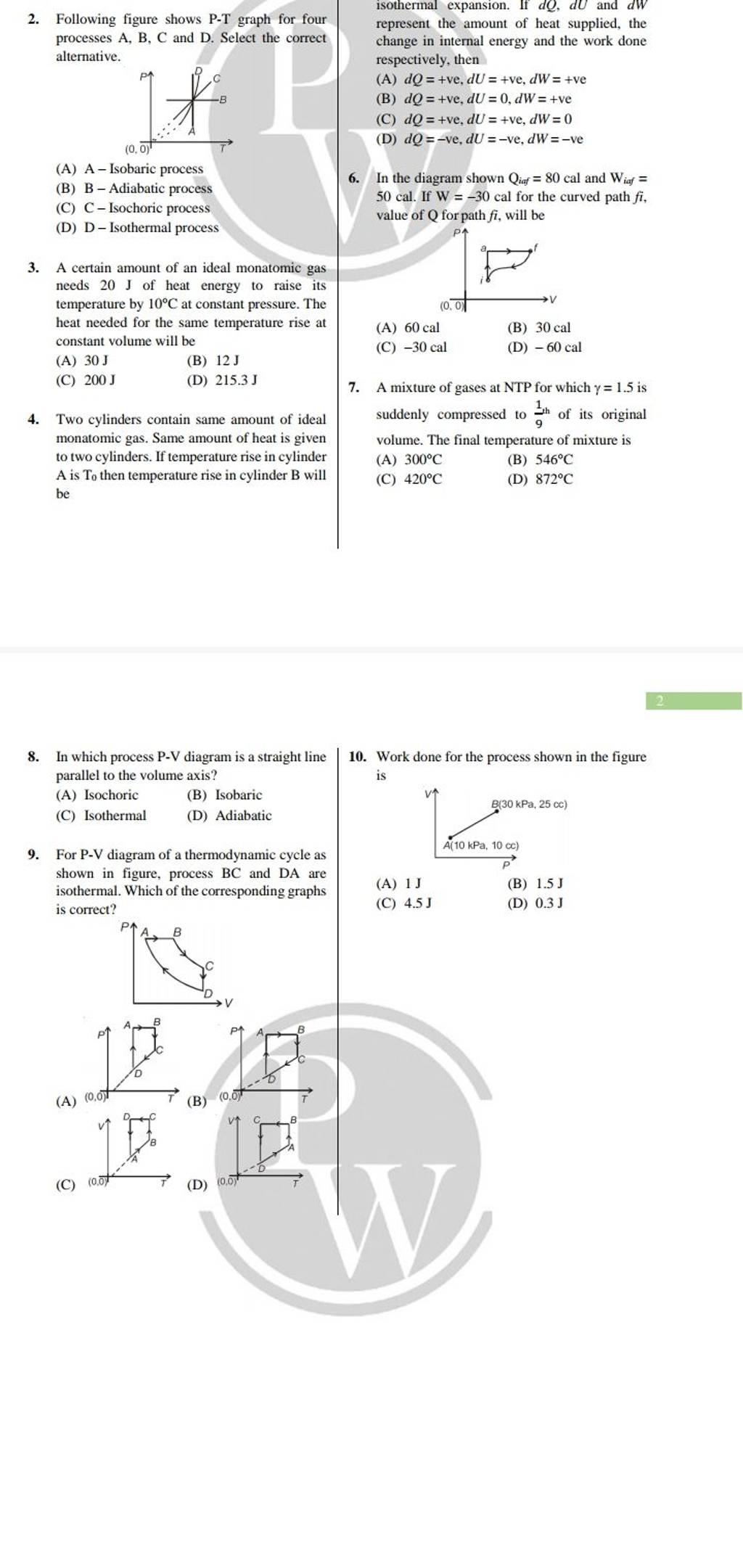 For P−V diagram of a thermodynamic cycle as shown in figure, process BC a..