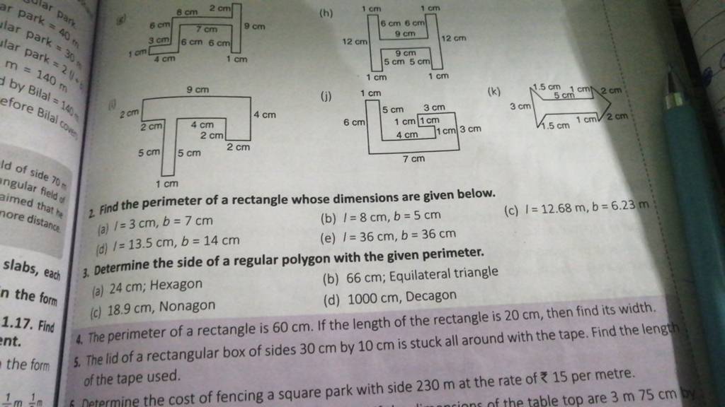 2. Find the perimeter of a rectangle whose dimensions are given below. (a..