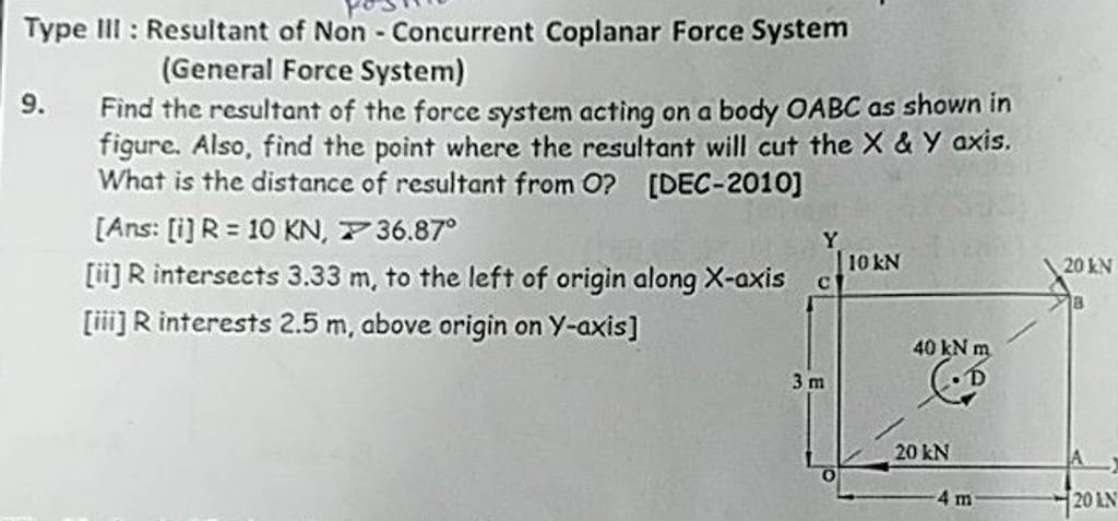 Type III : Resultant of Non - Concurrent Coplanar Force System (General F..