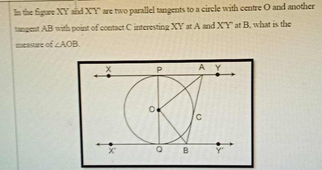 In the figure XY and XY are two parallel tangents to a circle with centre..
