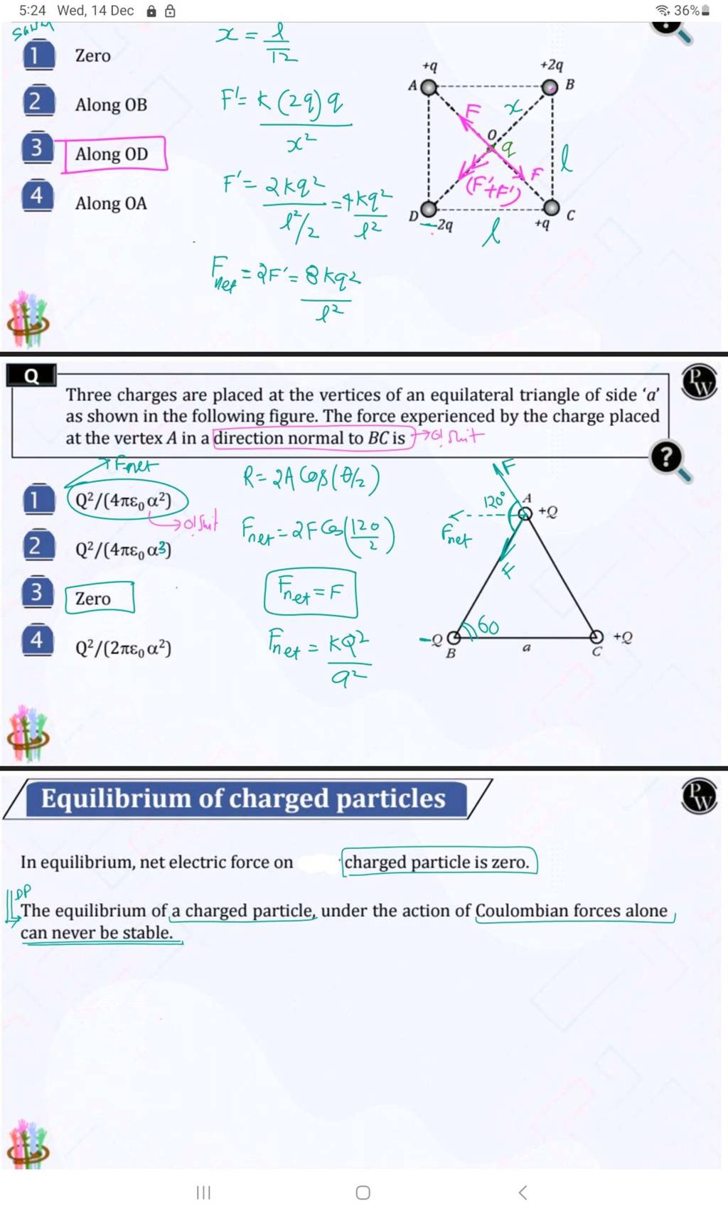 Three charges are placed at the vertices of an equilateral triangle of si..