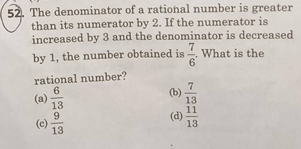 52 The Denominator Of A Rational Number Is Greater Than Its Numerator By
