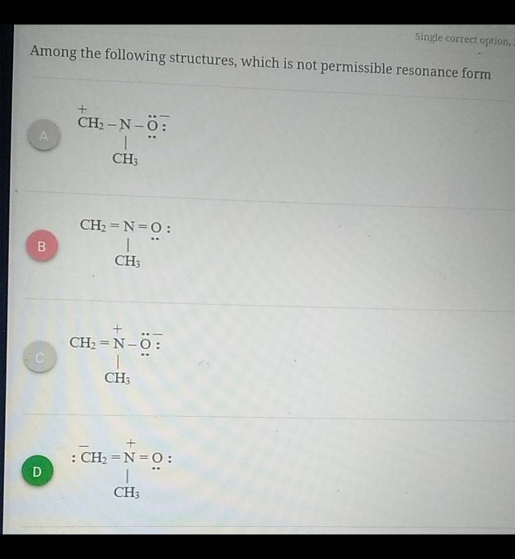 Among the following structures, which is not permissible resonance form B..