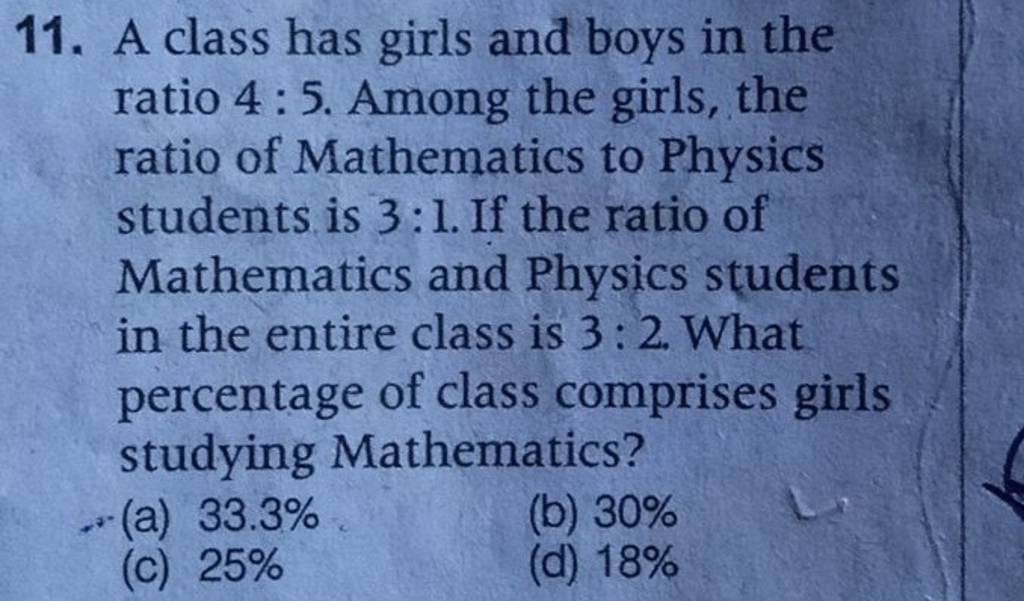 A class has girls and boys in the ratio 4:5. Among the girls, the ratio o..