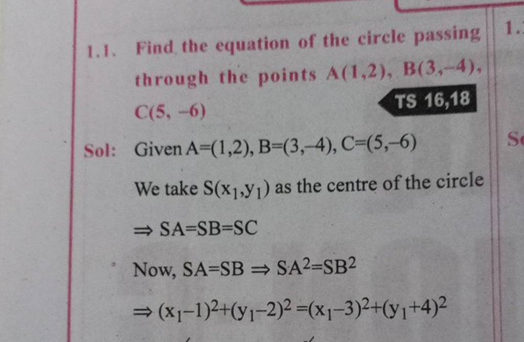 1.1. Find the equation of the circle passing through the points A(1,2),B(..
