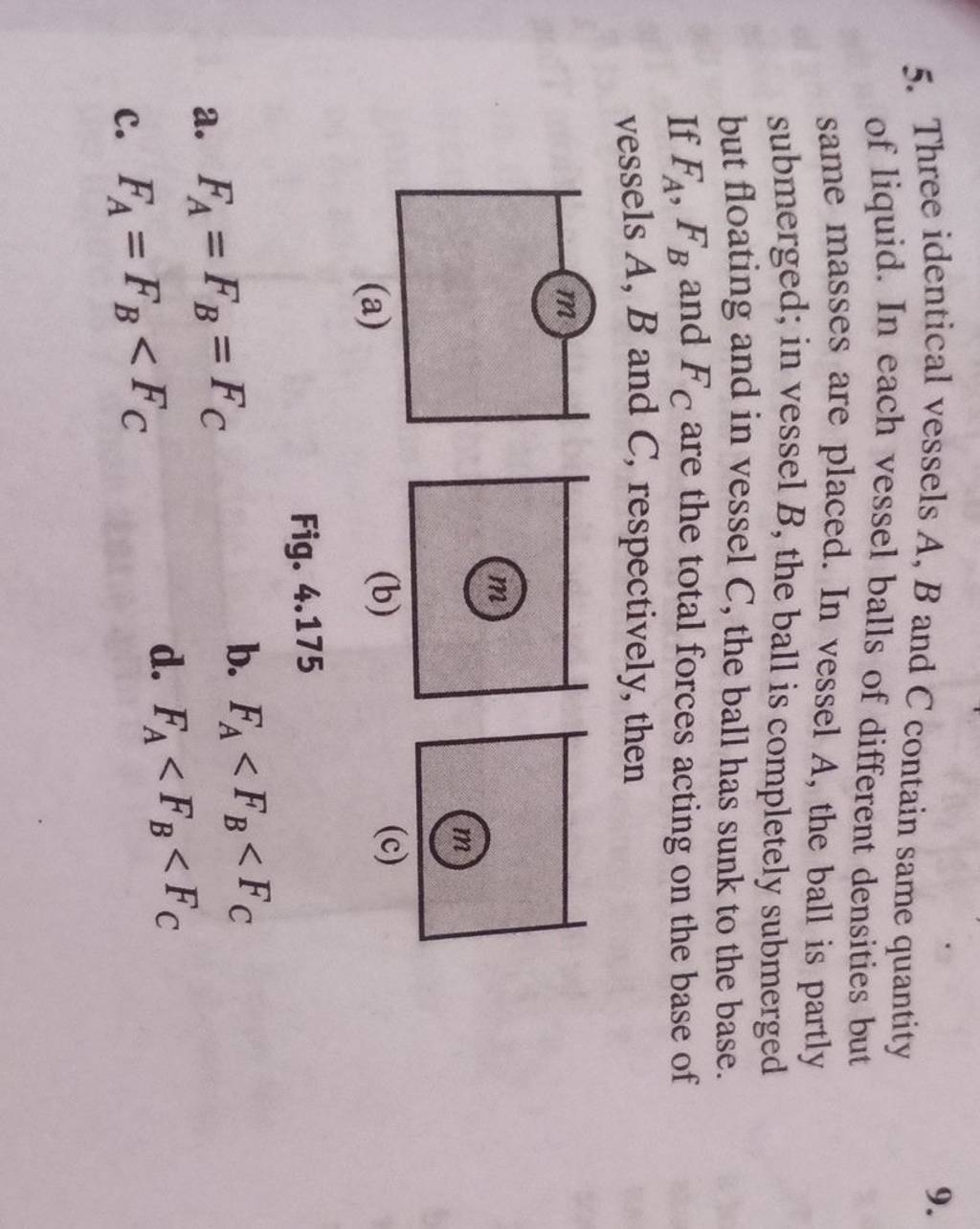 Three identical vessels A,B and C contain same quantity of liquid. In eac..