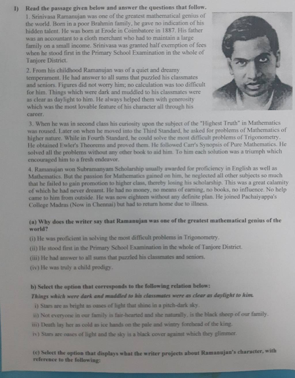 Srinivasa Ramanujan was one of the greatest mathematical genius of the wo..