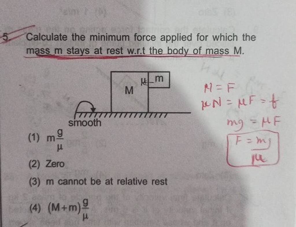Calculate The Minimum Force Applied For Which The Mass M Stays At Rest W