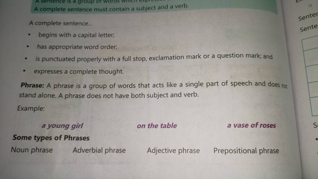 A complete sentence must contain a subject and a verb. A complete sentenc..