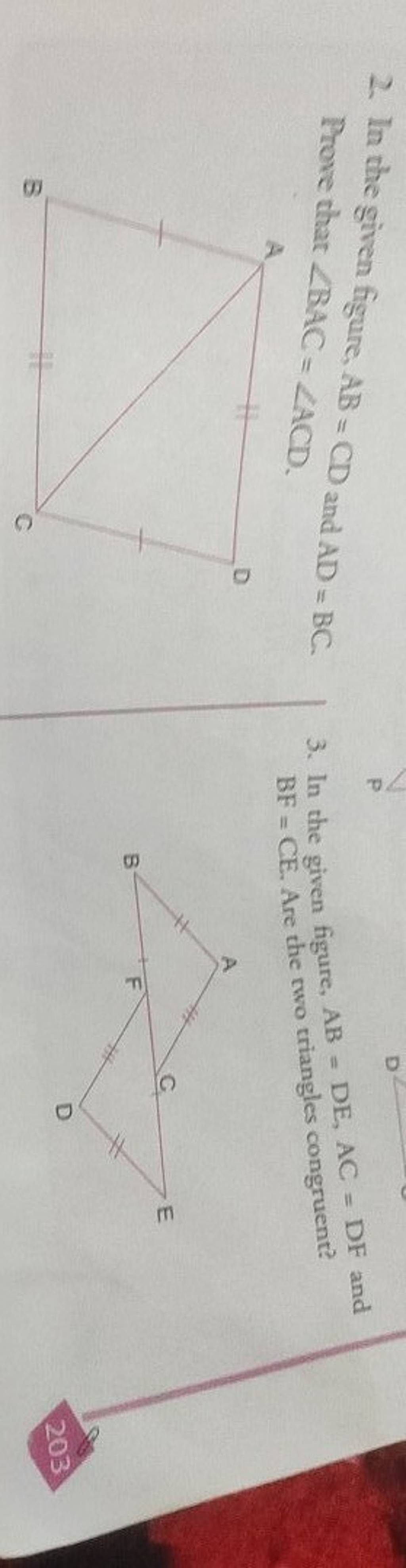 2 In The Given Figure Ab Cd And Ad Bc Prove That ∠bac ∠acd 3 In The
