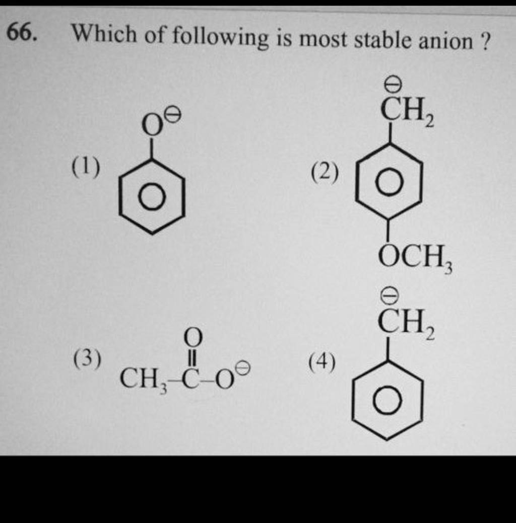 Which of following is most stable anion ? | Filo