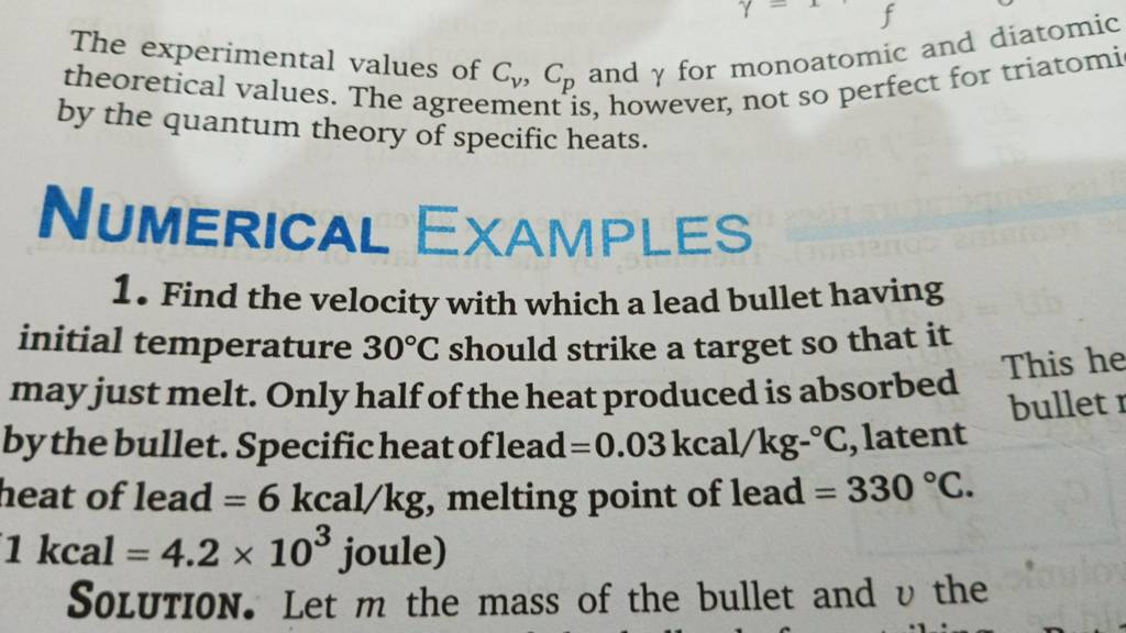 The experimental values of Cv ,Cp and γ for monoatomic and diatomic theo..