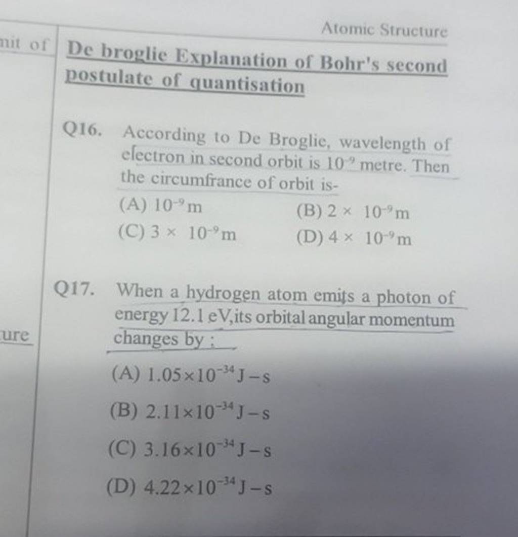 Atomic Structure De broglie Explanation of Bohr's second Dostulate of qua..