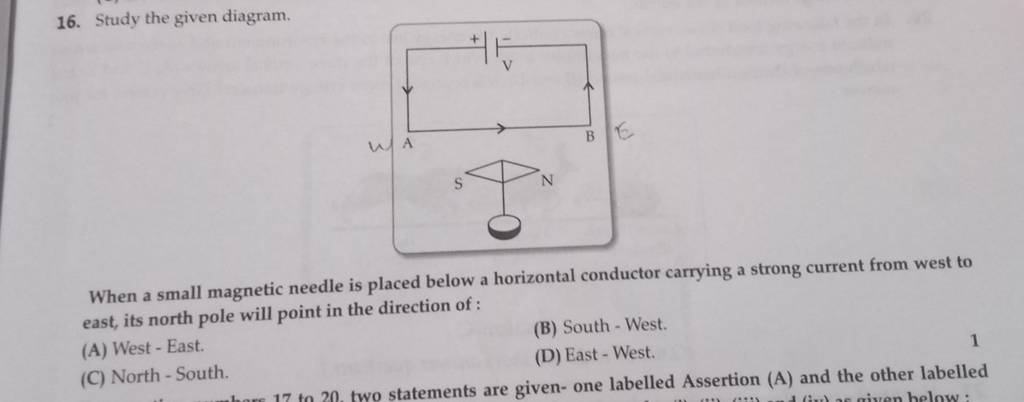 Study the given diagram. When a small magnetic needle is placed below a h..