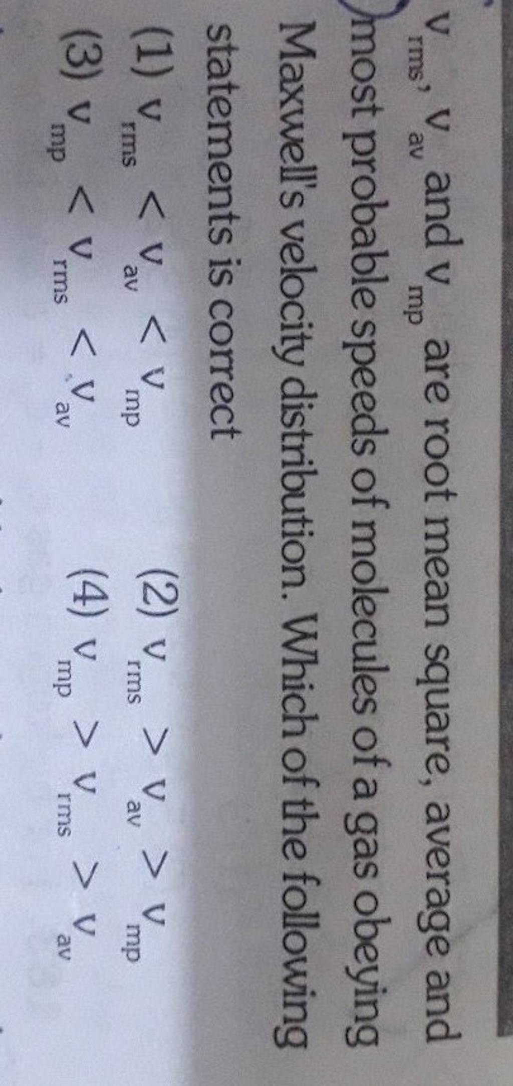 Vrms Vav And Vmp Are Root Mean Square Average And Most Probable Speed