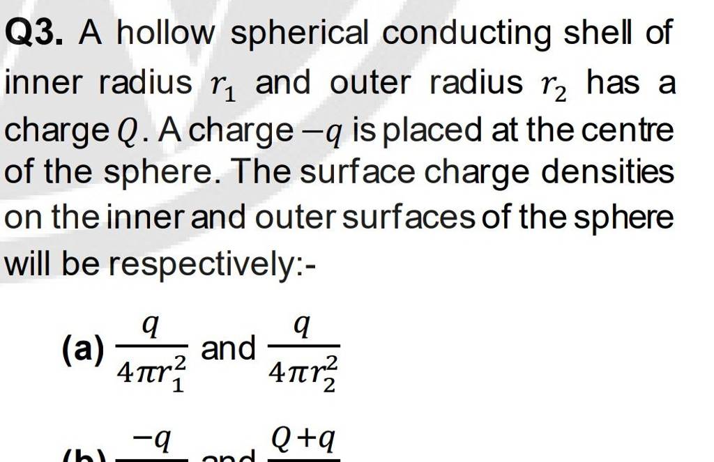 Q3. A hollow spherical conducting shell of inner radius r1 and outer rad..
