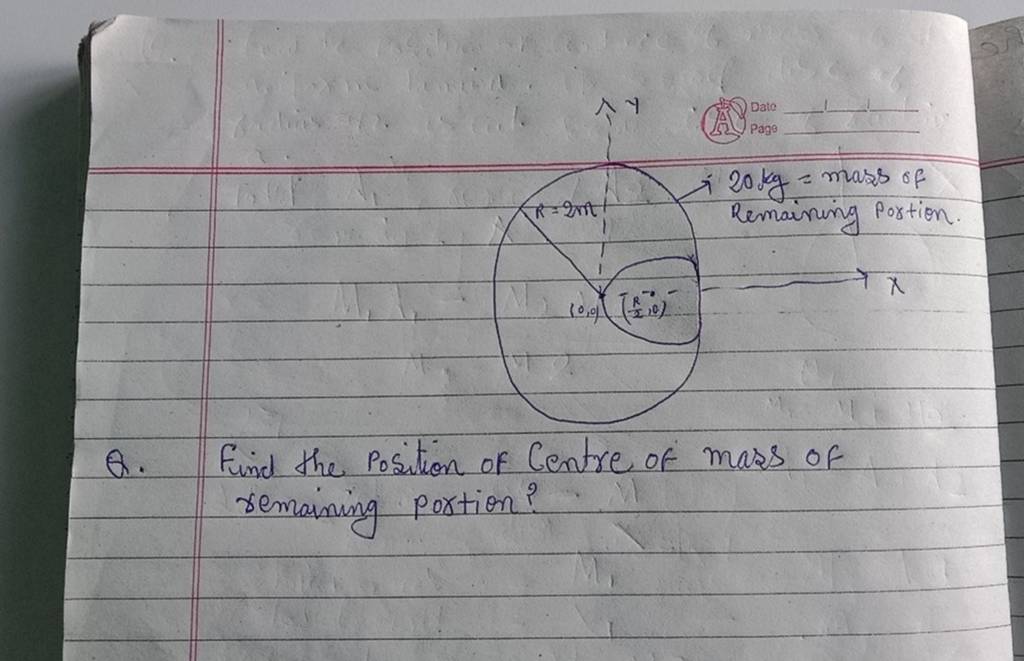 Q. Find the Position of Centre of mass of remaining portion? | Filo