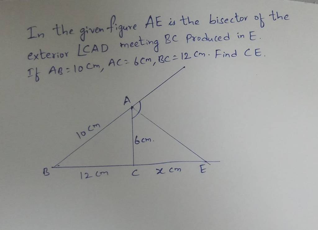 In the given figure AE is the bisector of the exterior ∠CAD meeting BC pr..