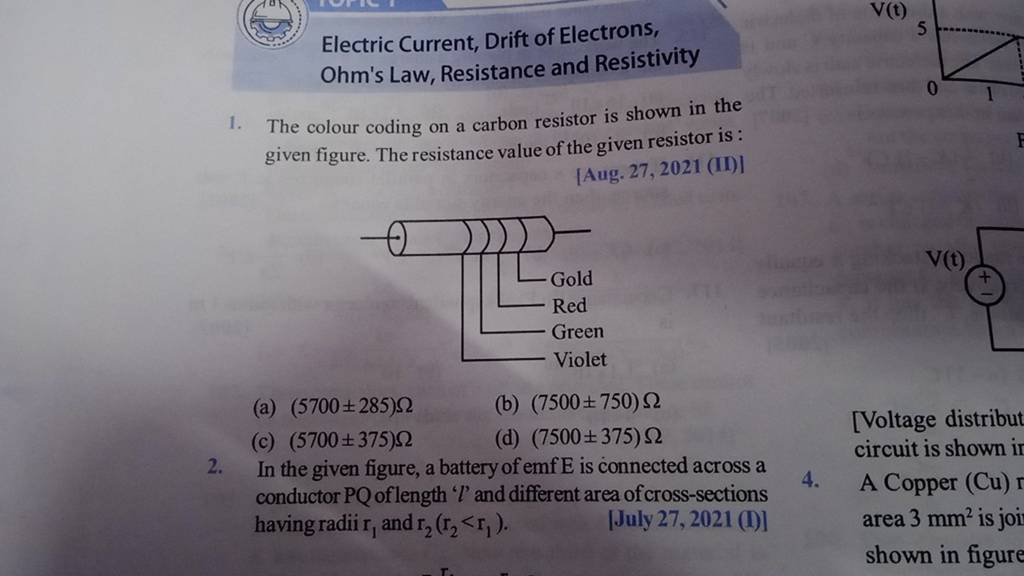 Electric Current, Drift of Electrons, Ohm's Law, Resistance and Resistivi..