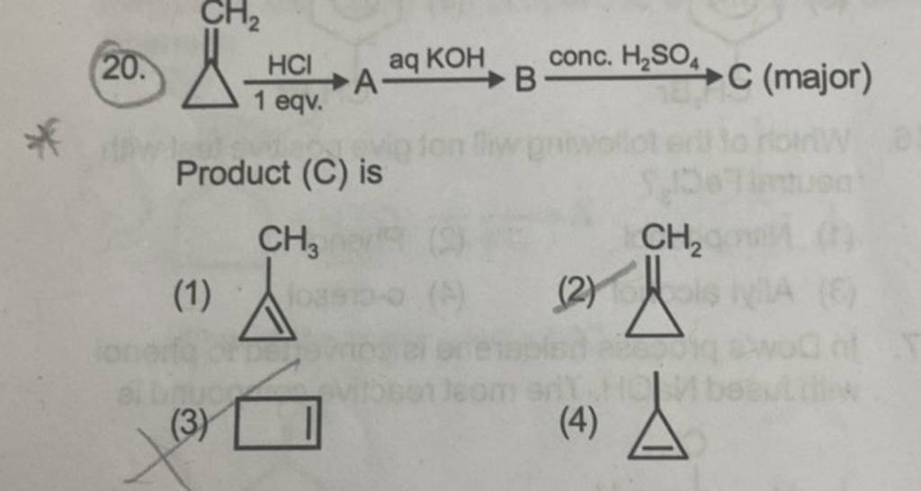(20.) Δ1 eqv. HCl A aq KOH B conc. H2 SO4 C (major) Product (C) is..