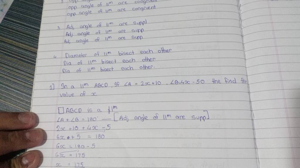 opp angle of 1m are congruent opp angle of lim are congruent 3 Adj angle