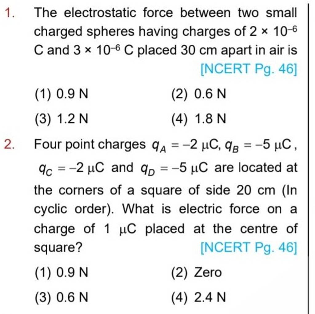 Four Point Charges Qa −2μcqb −5μc Qc −2μc And Qd −5μc Are Located A