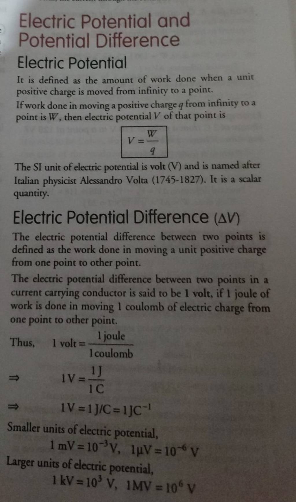 It is defined as the amount of work done when a unit positive charge is m..