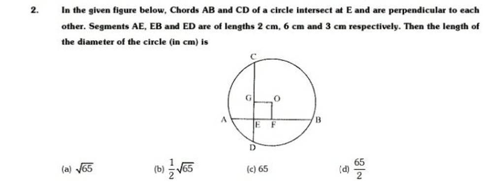 In the given figure below, Chords AB and CD of a circle intersect at E an..