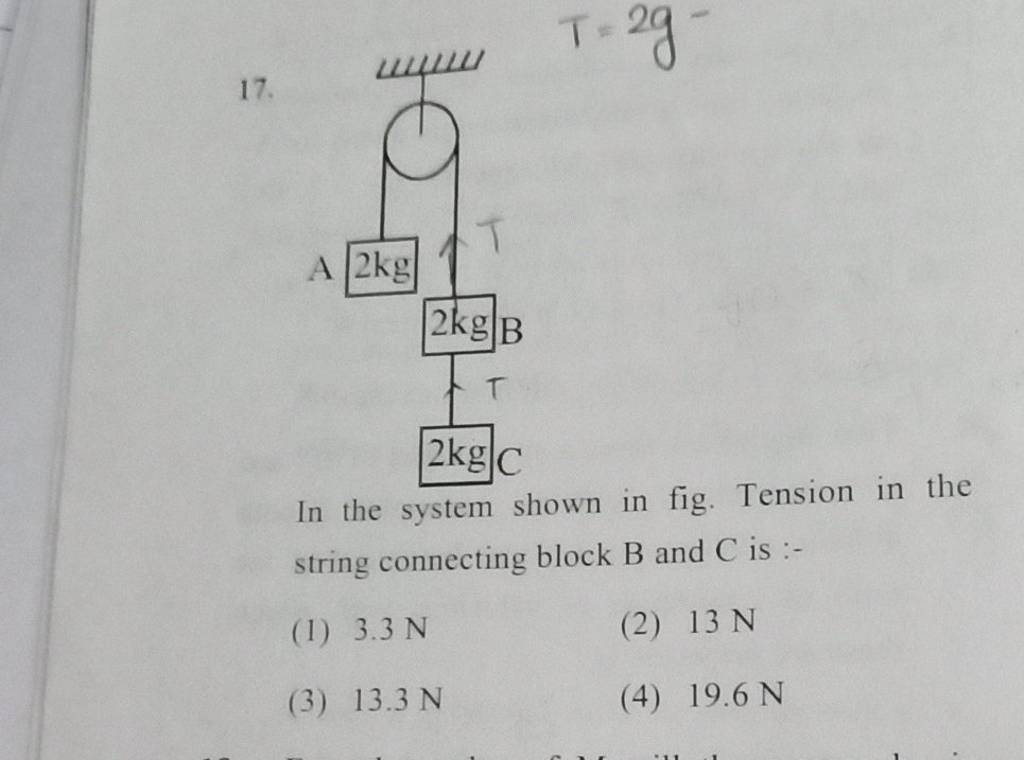 In the system shown in fig. Tension in the string connecting block B and
